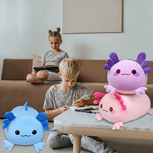 Auspicious beginning Cute Axolotl Plush Pillow Stuffed Animal, Kawaii Cat face Newt Toys Soft Axolotl Plush Dolls for Kids Boys Girls Adults Gifts (Purple Salamander,15.8inch)