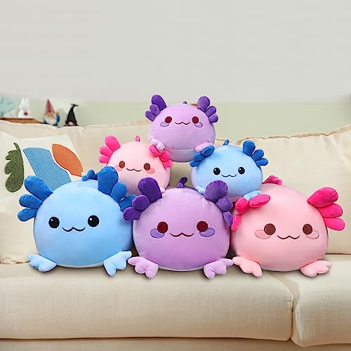 Auspicious beginning Cute Axolotl Plush Pillow Stuffed Animal, Kawaii Cat face Newt Toys Soft Axolotl Plush Dolls for Kids Boys Girls Adults Gifts (Purple Salamander,15.8inch)