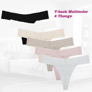 Jaywan Lace Thongs for Women Underwear Breathable Stretch Seamless Lace Thongs T Back Panties for Women 6 Pack S-XL Assorted