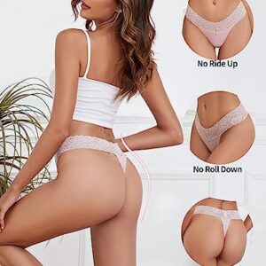 Jaywan Lace Thongs for Women Underwear Breathable Stretch Seamless Lace Thongs T Back Panties for Women 6 Pack S-XL Assorted