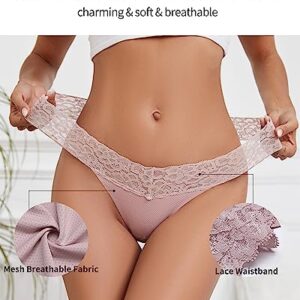 Jaywan Lace Thongs for Women Underwear Breathable Stretch Seamless Lace Thongs T Back Panties for Women 6 Pack S-XL Assorted