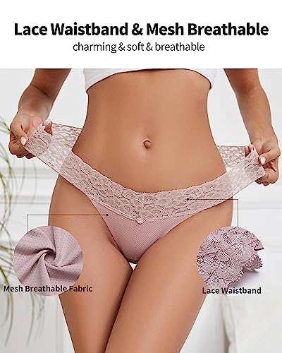 Jaywan Lace Thongs for Women Underwear Breathable Stretch Seamless Lace Thongs T Back Panties for Women 6 Pack S-XL Assorted