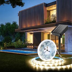 ytdrgb solar led strip lights - 19.6ft 180 led solar powered led strip lights, 8 lighting mode auto on/off solar led strip lights outdoor waterproof for decoration