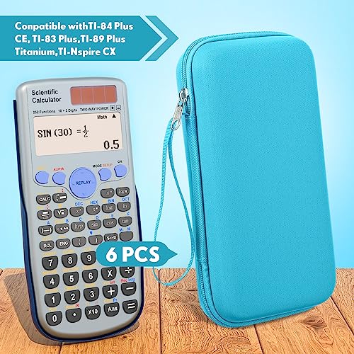 PerKoop 6 Pcs Hard Graphing Calculator Case Compatible with Ti 84 Plus Ce, 84 Plus, 83 Plus Ce Calculators Storage Holder Bag Scientific Calculators Box for USB Cables Pens Pencil Ruler Calculator