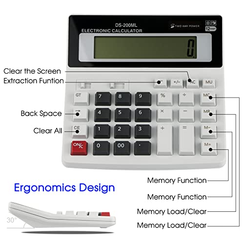 YEBMoo Large Computer Electronic Calculator Counter Solar & Battery Power 12 Digit Display Multi-Functional Big Button for Business Office School Calculating (YE-200ML)