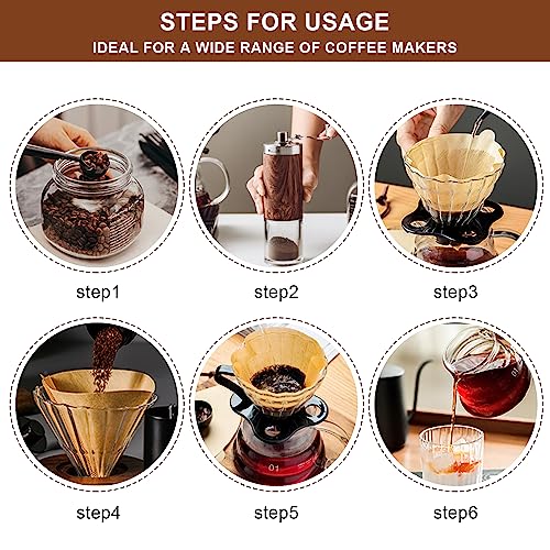 Gute Cone Coffee Filters, 200 Count 2-4 Cups Unbleached Natural Brown V02 Disposable Coffee Filter Paper, V-Shaped Pour Over Coffee Dripper and Drip Coffee Maker, Size 02