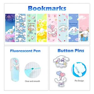 Cartoon School Supplies, Kawaii Gift Set, Including Pencil Case Rollerball Pens Pencils Fluorescent Pen Stickers Lanyard Ruler Eraser Sticky Note Brooch Bookmarks for Girls Kids Teens