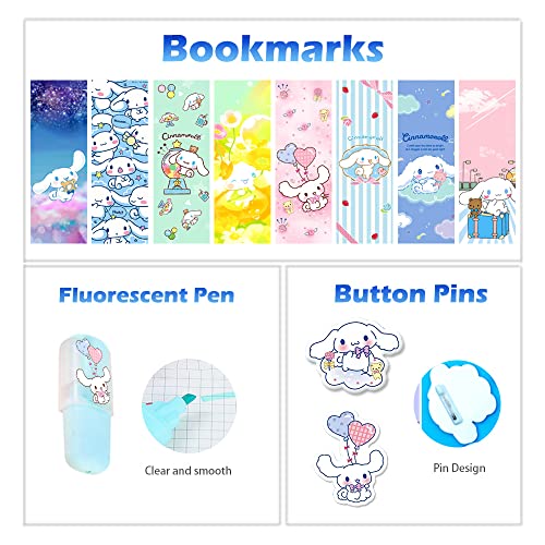 Cartoon School Supplies, Kawaii Gift Set, Including Pencil Case Rollerball Pens Pencils Fluorescent Pen Stickers Lanyard Ruler Eraser Sticky Note Brooch Bookmarks for Girls Kids Teens