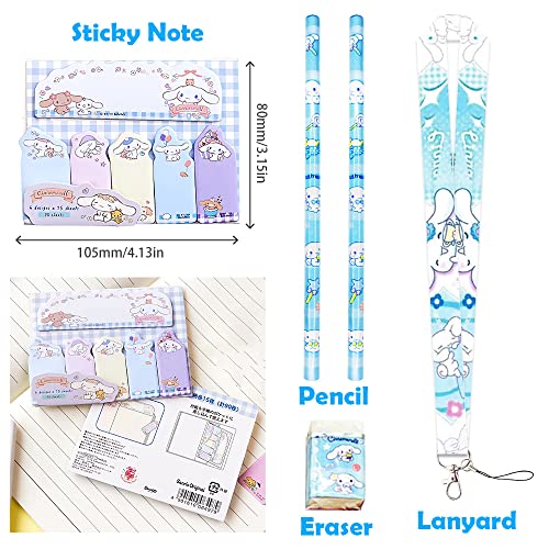 Cartoon School Supplies, Kawaii Gift Set, Including Pencil Case Rollerball Pens Pencils Fluorescent Pen Stickers Lanyard Ruler Eraser Sticky Note Brooch Bookmarks for Girls Kids Teens