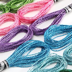 Caydo 28 Skeins Metallic Embroidery Floss Glitter Embroidery Threads Cross Stitch Thread for Friendship Bracelets DIY Embroidery Thread Crafts (14 Colors)