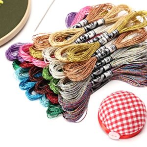 Caydo 28 Skeins Metallic Embroidery Floss Glitter Embroidery Threads Cross Stitch Thread for Friendship Bracelets DIY Embroidery Thread Crafts (14 Colors)