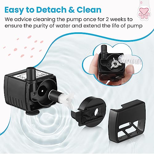 Dreyoo Pet Water Fountain Pump Compatible with PioneerPet Smartcat Fountain, Cat Water Fountain Pump Replacement with Cleaning Brush Kit for Cat Water Dispender Pet Drinking Fountain