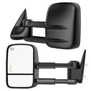 heated tow mirrors compatible with 2014 2015 2016 2017 2018 chevy silverado & gmc sierra 1500, 2015-2018 2500 3500 hd, extended trailer towing side mirrors w/led arrow turn light