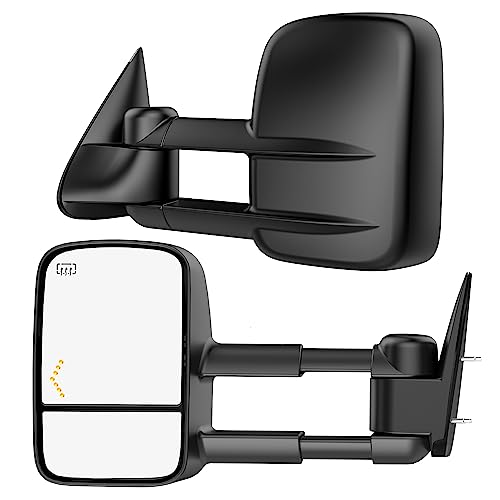 Heated Tow Mirrors Compatible with 2014 2015 2016 2017 2018 Chevy Silverado & GMC Sierra 1500, 2015-2018 2500 3500 HD, Extended Trailer Towing Side Mirrors w/LED Arrow Turn Light