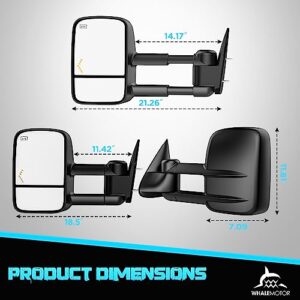 Heated Tow Mirrors Compatible with 2014 2015 2016 2017 2018 Chevy Silverado & GMC Sierra 1500, 2015-2018 2500 3500 HD, Extended Trailer Towing Side Mirrors w/LED Arrow Turn Light