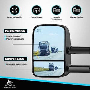 Heated Tow Mirrors Compatible with 2014 2015 2016 2017 2018 Chevy Silverado & GMC Sierra 1500, 2015-2018 2500 3500 HD, Extended Trailer Towing Side Mirrors w/LED Arrow Turn Light