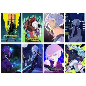 miodiyaart anime cyberpunk edgerunners poster 8 pcs 16.5 x 11.5 inch wall decor anime merch art prints hd posters for fans