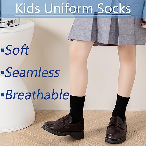 Mini angel Boys Girls Crew Socks Seamless Cotton Socks Kids School Socks Dress Socks for 8-10 Years, 6 Pairs (Black, L)