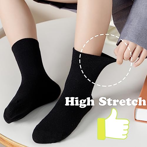 Mini angel Boys Girls Crew Socks Seamless Cotton Socks Kids School Socks Dress Socks for 8-10 Years, 6 Pairs (Black, L)