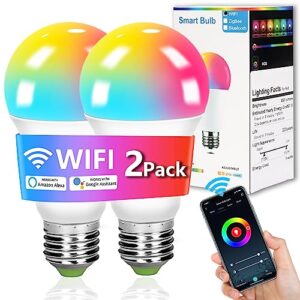 kuwikfule led smart light bulbs 2 pack a19 smart light bulbs,rgb color changing light bulb,bluetooth&wifi light bulb,rainbow led bulbs,google home & alexa light bulb with speaker