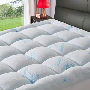 keltaro extra thick bamboo mattress topper queen size bed,cooling mattress pad cover plush soft noiseless down alternative fill,with 8-21" deep pocket