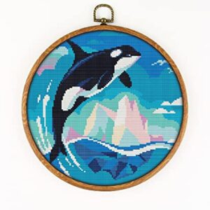 Killer Whale CS1274-1 - Counted Cross Stitch KIT#2. Set of Threads, Needles, AIDA Fabric, Needle Threader, Embroidery Clippers and Printed Color Pattern Inside.