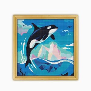 Killer Whale CS1274-1 - Counted Cross Stitch KIT#2. Set of Threads, Needles, AIDA Fabric, Needle Threader, Embroidery Clippers and Printed Color Pattern Inside.