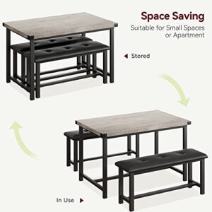 Amyove Kitchen 2 Upholstered Benches Dining Table Set for 4, Retro Grey