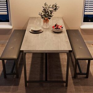 Amyove Kitchen 2 Upholstered Benches Dining Table Set for 4, Retro Grey