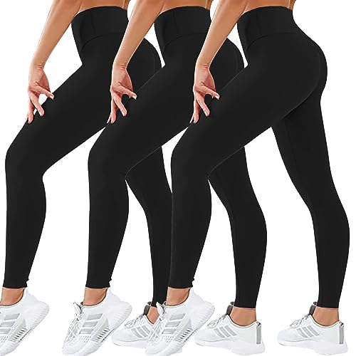 TMAIHOHIA 3 Pack High Waisted Leggings for Women Workout Gym Tummy Control Compression Butt Lift Leggings Yoga Pants L/XL Black/Black/Black