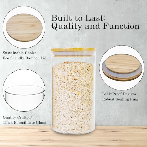 EQEY Glass Storage Jars Set Elegant Containers with Airtight Bamboo Lids, Perfect for Kitchen Organization - Flour, Rice, Pasta, Sugar, Coffee Beans, Accessories Included (2 packs(111oz))