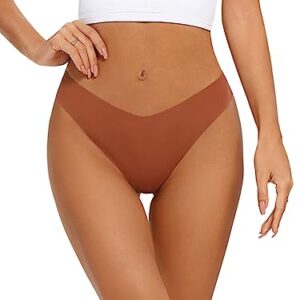 tichers Seamless Thongs for Women No Show Thong V-waisted Stretch Breathable Sexy Panties Underwear 6 Pack (Black, Medium)