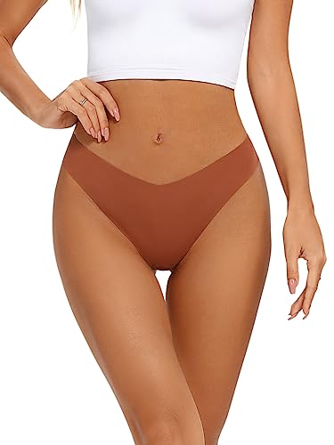 tichers Seamless Thongs for Women No Show Thong V-waisted Stretch Breathable Sexy Panties Underwear 6 Pack (Black, Medium)