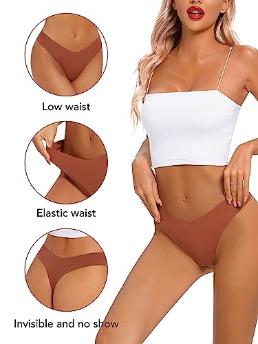 tichers Seamless Thongs for Women No Show Thong V-waisted Stretch Breathable Sexy Panties Underwear 6 Pack (Black, Medium)