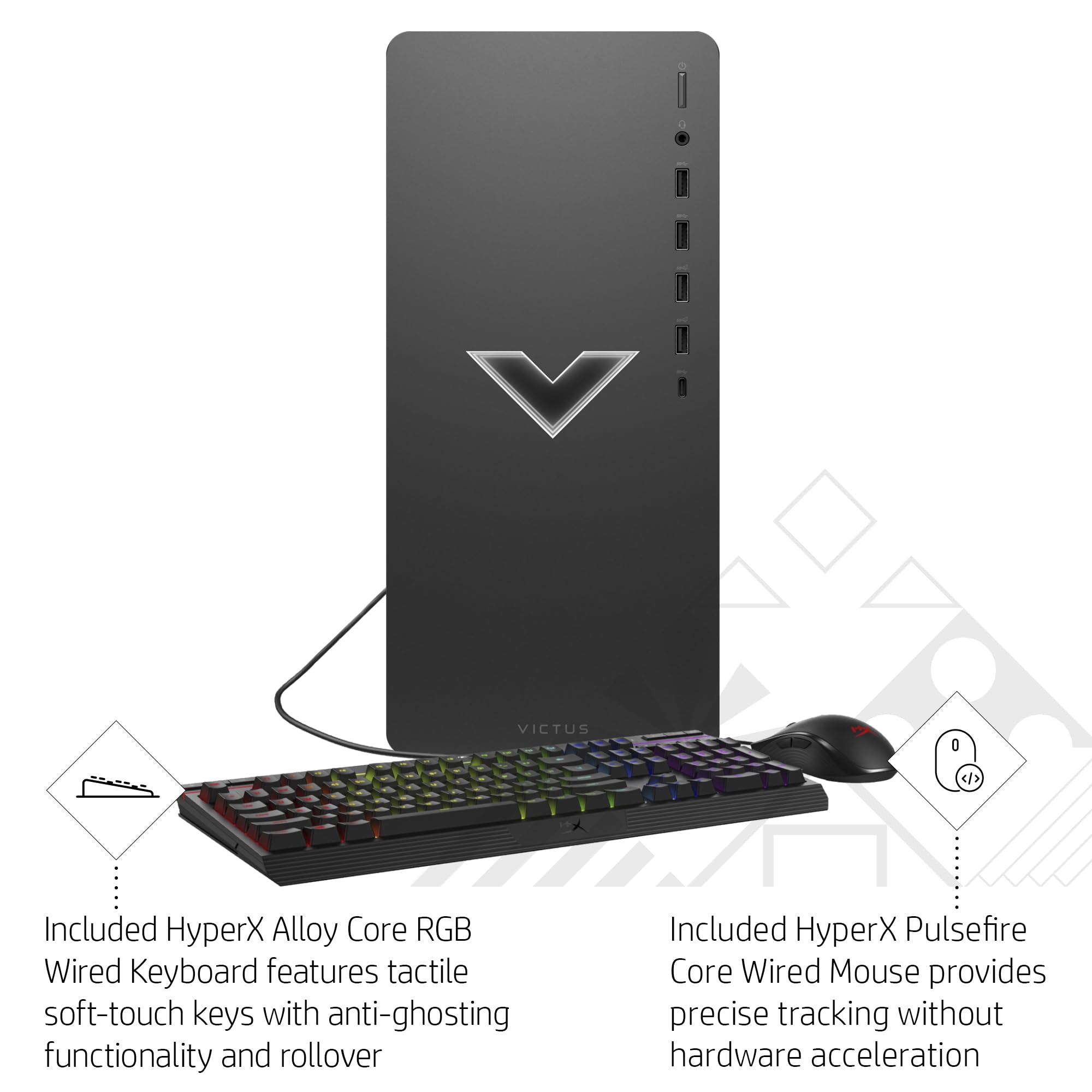 Victus 15L Gaming Desktop HyperX Bundle, 13th Generation Intel Core i7-13700F, 16 GB RAM, 1 TB SSD, NVIDIA GeForce RTX 3060 Ti Graphics, Windows 11 Home, TG02-1040h (2023)