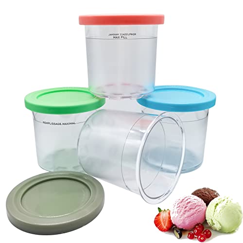 Creami Pints Containers for Ninja Creami Ice Cream Maker - 4 Pack, 16oz Creami Cups Truly Compatible with NC300 NC301 NC299AMZ CN305A Series Ice Cream Maker, BPA-Free,Leak Proof & Dishwasher Safe