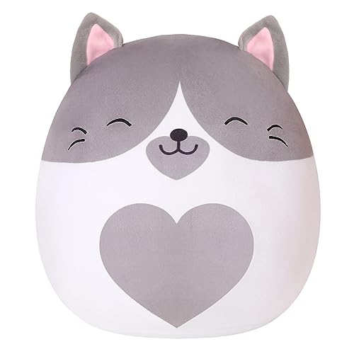 SQEQE Couple Cat Stuffed Animal with Hearts Love Cat Plush Cute Kitty Plush Pillow Soft Animal Stuffy Doll Toys Valentine’s Day Gifts for Girlfriend Boyfriend(Gray, 10 inch)