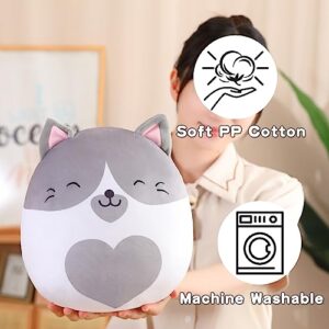 SQEQE Couple Cat Stuffed Animal with Hearts Love Cat Plush Cute Kitty Plush Pillow Soft Animal Stuffy Doll Toys Valentine’s Day Gifts for Girlfriend Boyfriend(Gray, 10 inch)