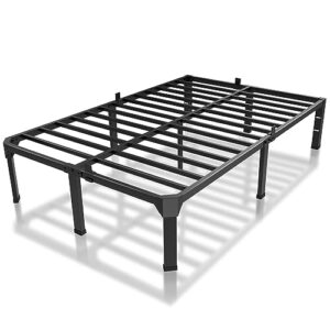 superay 14 inch metal twin bed frame with mattress slide stopper - single black basic anti squeak steel slats platform, easy assembly heavy duty noise free bedframes, no box spring needed