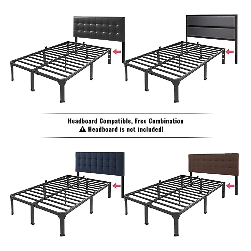 Superay 14 Inch Metal Twin Bed Frame with Mattress Slide Stopper - Single Black Basic Anti Squeak Steel Slats Platform, Easy Assembly Heavy Duty Noise Free Bedframes, No Box Spring Needed