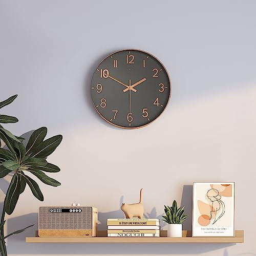 Whiteleopards Black 12 inch Wall Clocks Battery Operated Silent Non Ticking Modern Wall Clock for Living Room Bedroom Kitchen Office Classroom Decor, Black and White