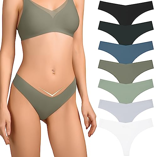 BIONEK 7 Pack Womens Underwear Seamless Thong No Show breathable stretch comfy soft V T-Back