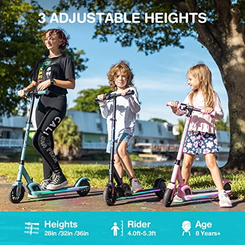 SmooSat Pro Electric Scooter for Kids, Colorful Rainbow Light, LED Display, Adjustable Speeds and Heights, Foldable E-Scooter for Ages 8 and Up