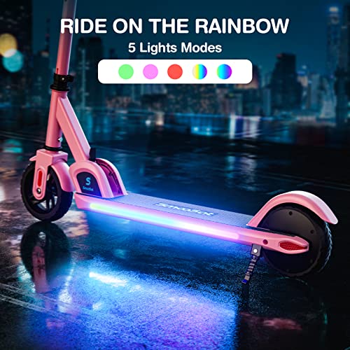 SmooSat Pro Electric Scooter for Kids, Colorful Rainbow Light, LED Display, Adjustable Speeds and Heights, Foldable E-Scooter for Ages 8 and Up