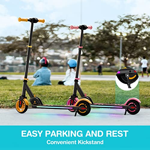 SmooSat Apex Electric Scooter for Kids Ages 8+ 130W, Bluetooth Music Speaker, 5/8/10 MPH, 60 min Ride Time, Colorful Lights, Adjustable Height, Foldable E-Scooter for Kids and Teens