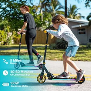 SmooSat Apex Electric Scooter for Kids Ages 8+ 130W, Bluetooth Music Speaker, 5/8/10 MPH, 60 min Ride Time, Colorful Lights, Adjustable Height, Foldable E-Scooter for Kids and Teens