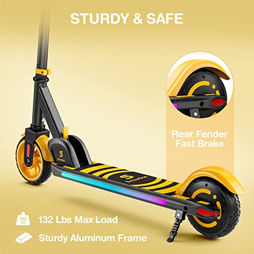 SmooSat Apex Electric Scooter for Kids Ages 8+ 130W, Bluetooth Music Speaker, 5/8/10 MPH, 60 min Ride Time, Colorful Lights, Adjustable Height, Foldable E-Scooter for Kids and Teens