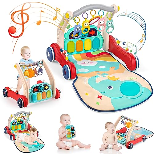 Baby Gym Play Mat Baby Walker, Pakoo Tummy Time Mat Piano Baby Playmat, Musical Activity Center Mat Play Mats as Birthday Christmas Gift for Babies and Toddlers