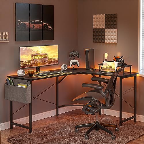 CubiCubi L Shaped Gaming Desk, 47.2 inch Computer Corner Desk with Monitor Shelf for Home Office Study Writing Workstation, Black