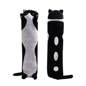 wuyu lovely plush cat doll cute cartoon soft stuffed kitten pillow long throw sleeping pillow doll toy gift for kids girlfriend multiple size (black, 50cm/19.6in)